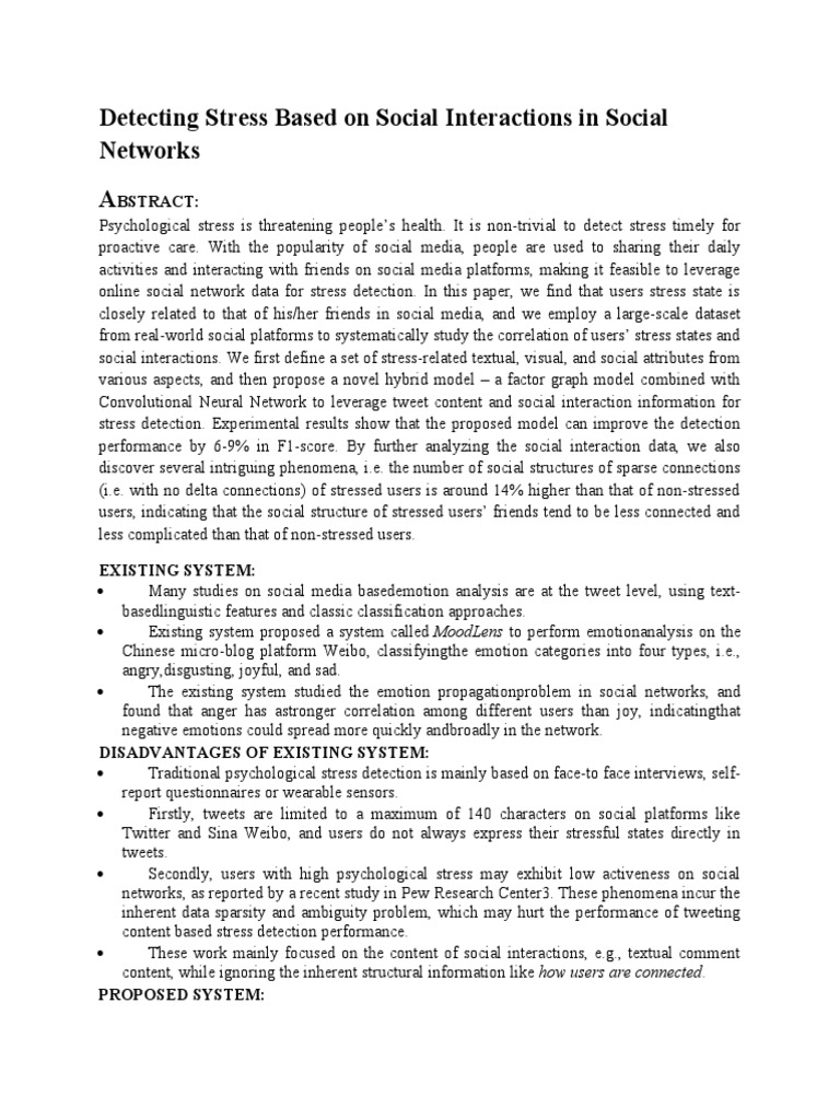 Detecting Stress Based On Social Interactions in Social Networks | PDF ...