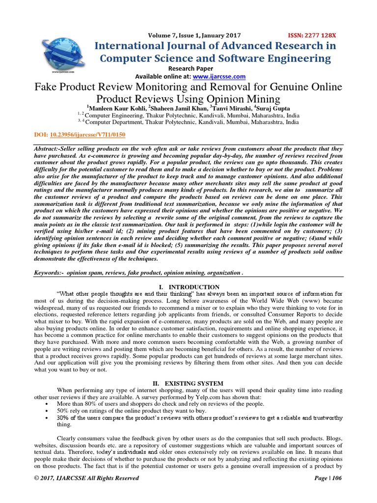 Fake Product Review Monitoring and Removal For Genuine Online Product ...
