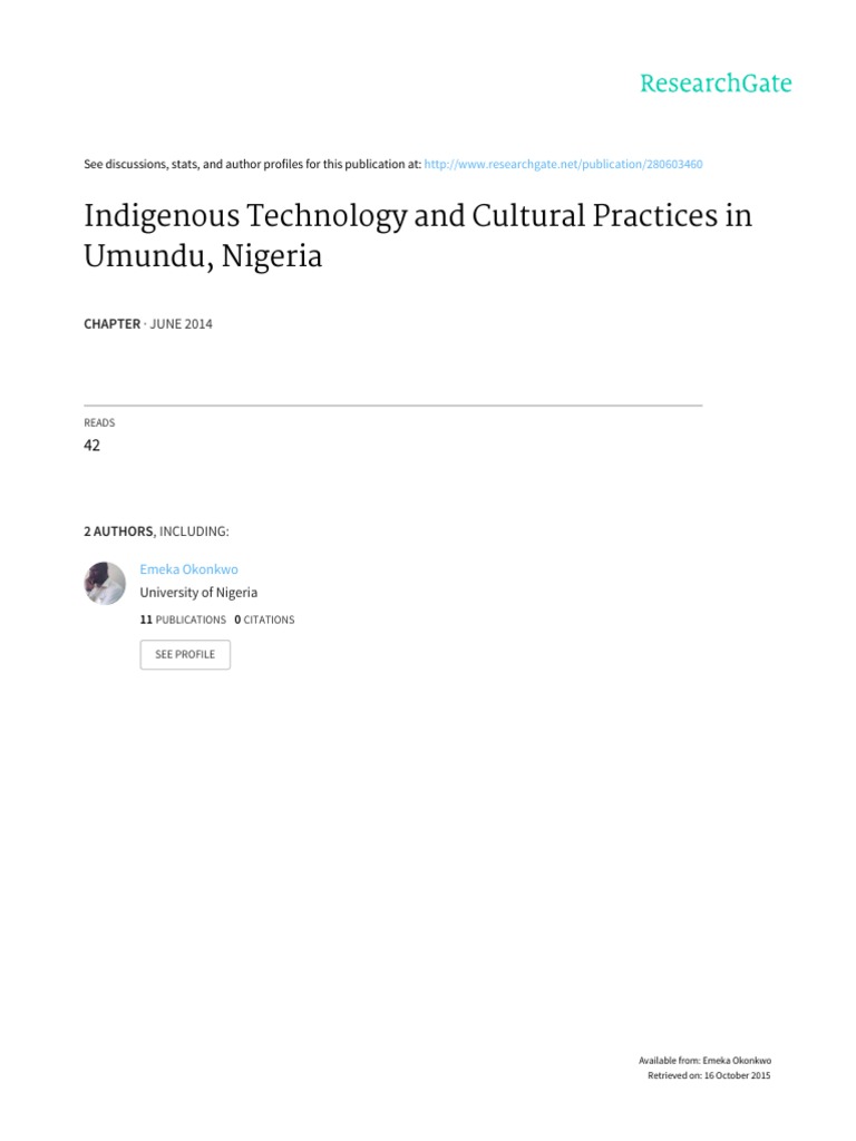 Indigenous Technology and Cultural Practices in Umundu, Nigeria | PDF ...