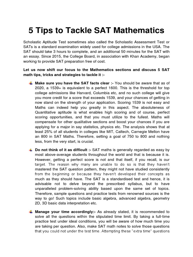 5 Tips To Tackle SAT Mathematics | PDF | Sat | Tests
