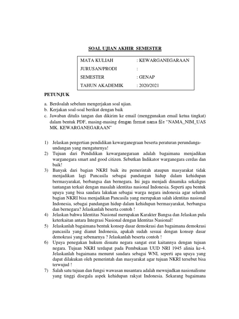 Soal Uas Kewarganegaraan | PDF | Karier & Perkembangan