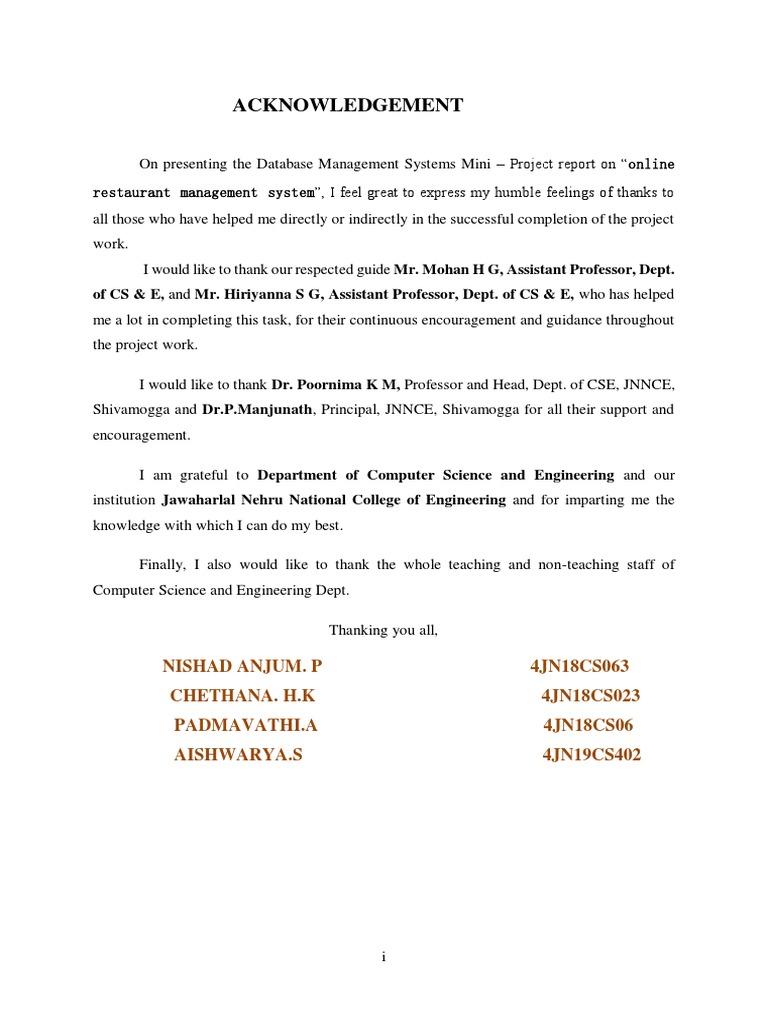 Acknowledgement: of CS & E, and Mr. Hiriyanna S G, Assistant Professor ...