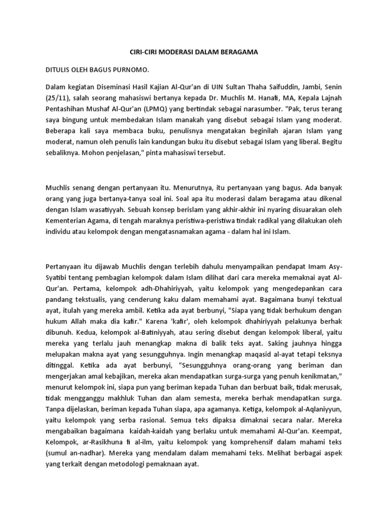 Ciri-Ciri Moderasi Beragama Islam | PDF | Filsafat | Sains & Matematika