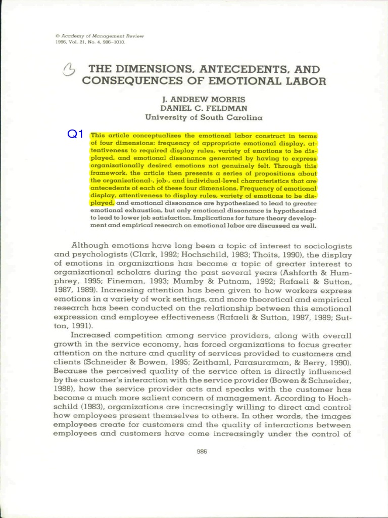 The Dimensions, Antecedents, and Consequences of Emotional Labor | PDF ...