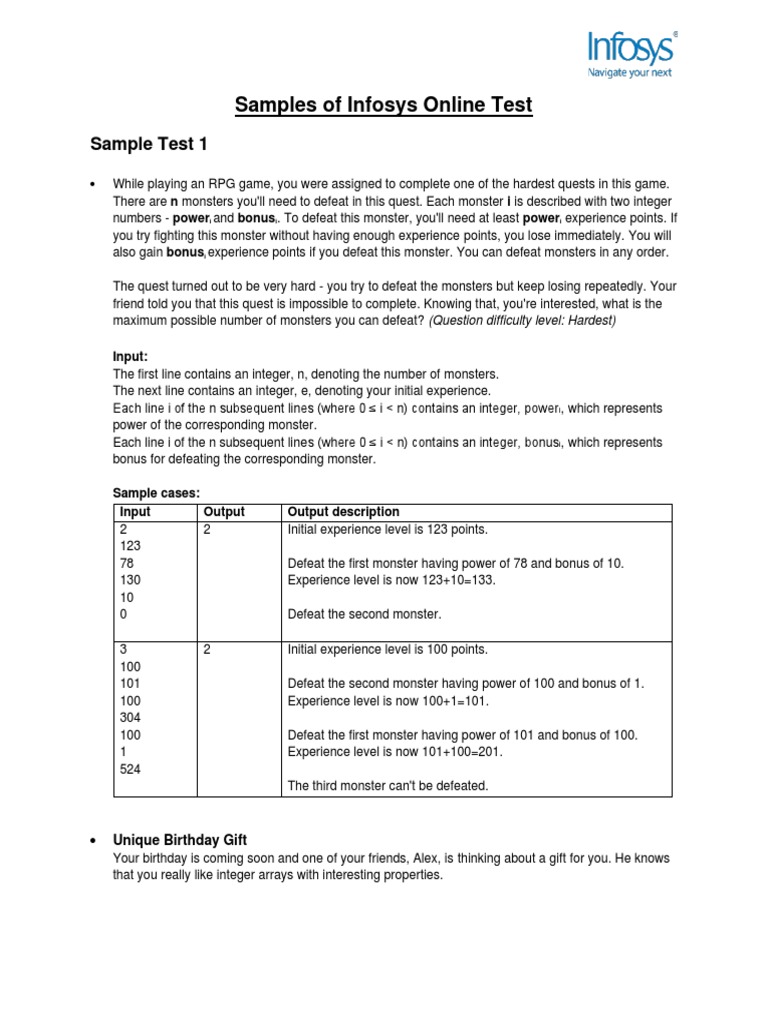 Infosys Online Test - Samples | PDF | Numbers | Array Data Structure