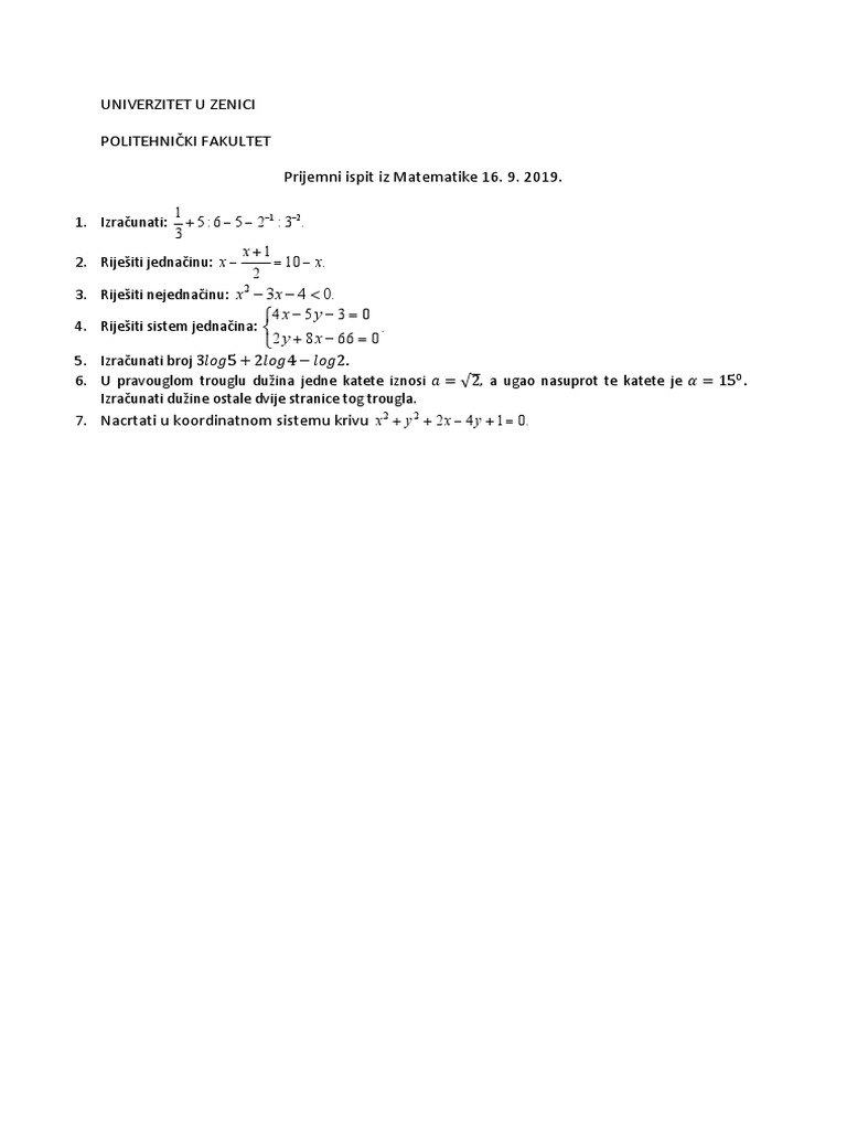 Prijemni Ispit PTF Septembar 2019 | PDF