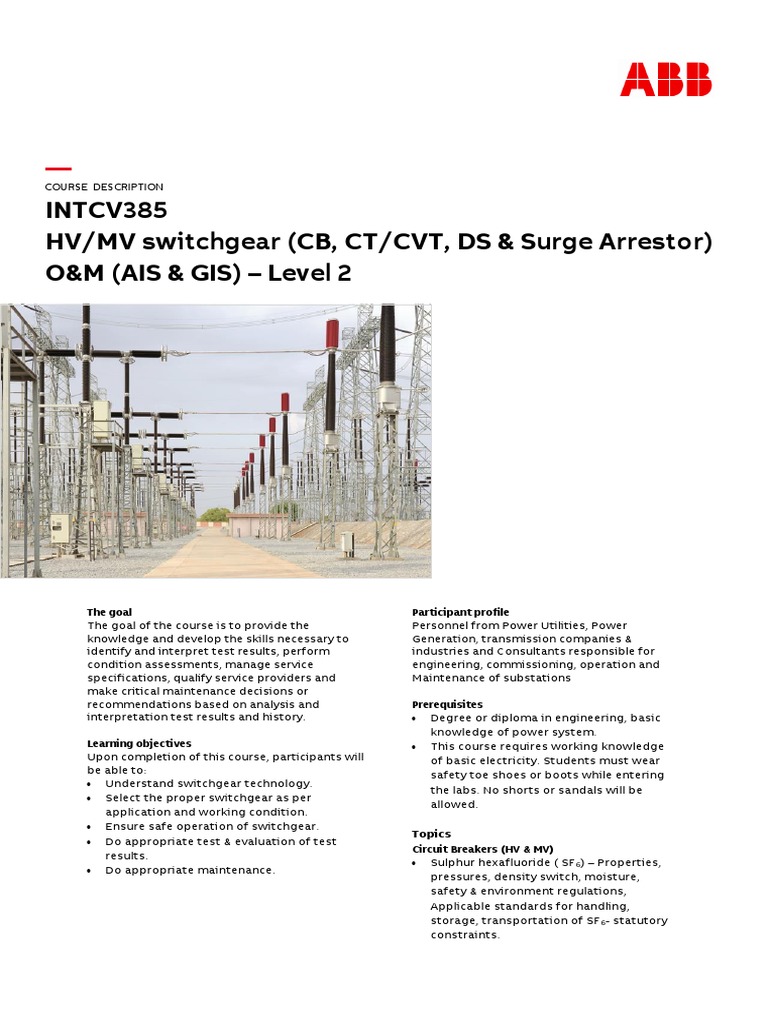 INTCV385 - HV and MV Switchgear (CB, CT, CVT, DC and SA) Operaion ...