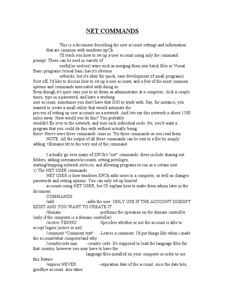 Guide To Net Commands | PDF | User (Computing) | Computer File