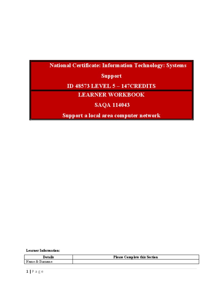 SAQA - 114043 - Learner Workbook | PDF | Security | Forecasting