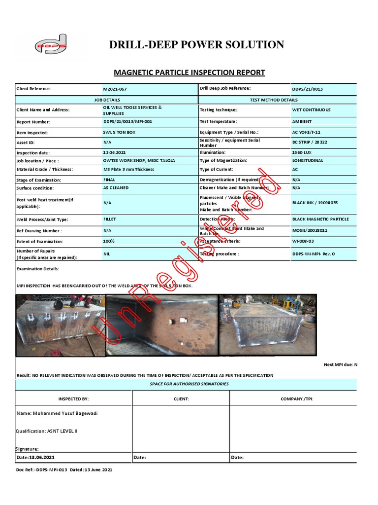 MPI Report SWL 5 Ton Box | PDF | Welding | Construction