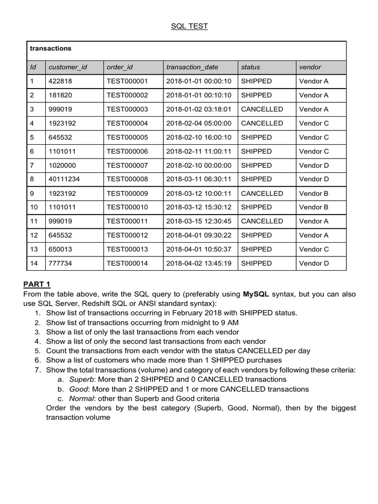 SQL Test - Analyst | PDF | Sql | Data