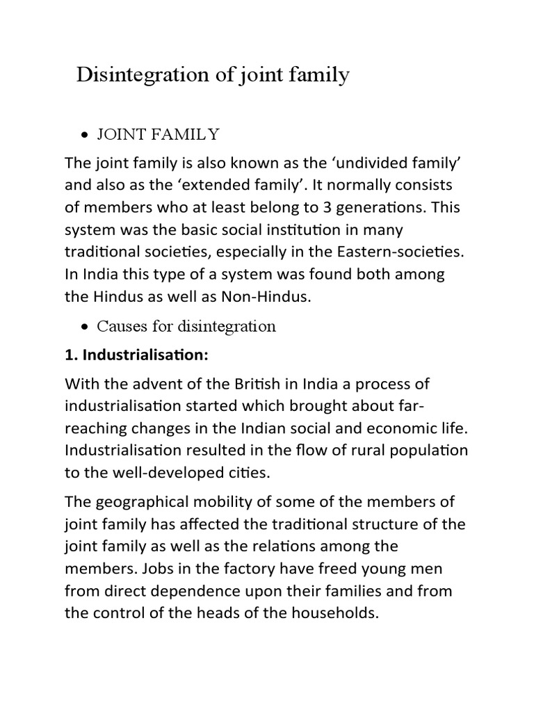 Disintegration of Joint Family | PDF | Family | Marriage