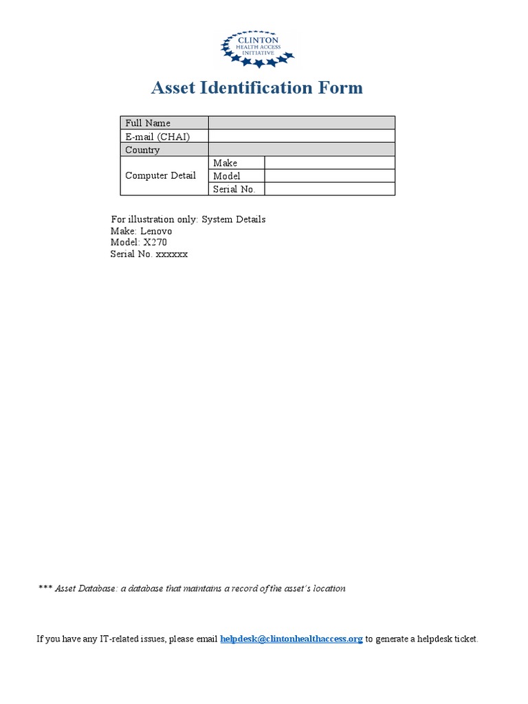 Asset Identification Form | PDF