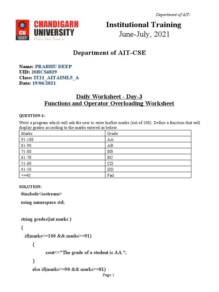Institutional Training: June-July, 2021 | PDF | Object Oriented ...