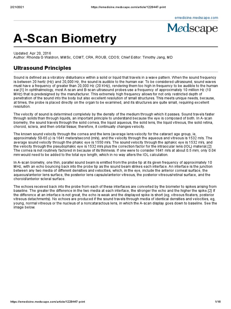 A-Scan Biometry in Ophthalmology | PDF | Vision | Ophthalmology