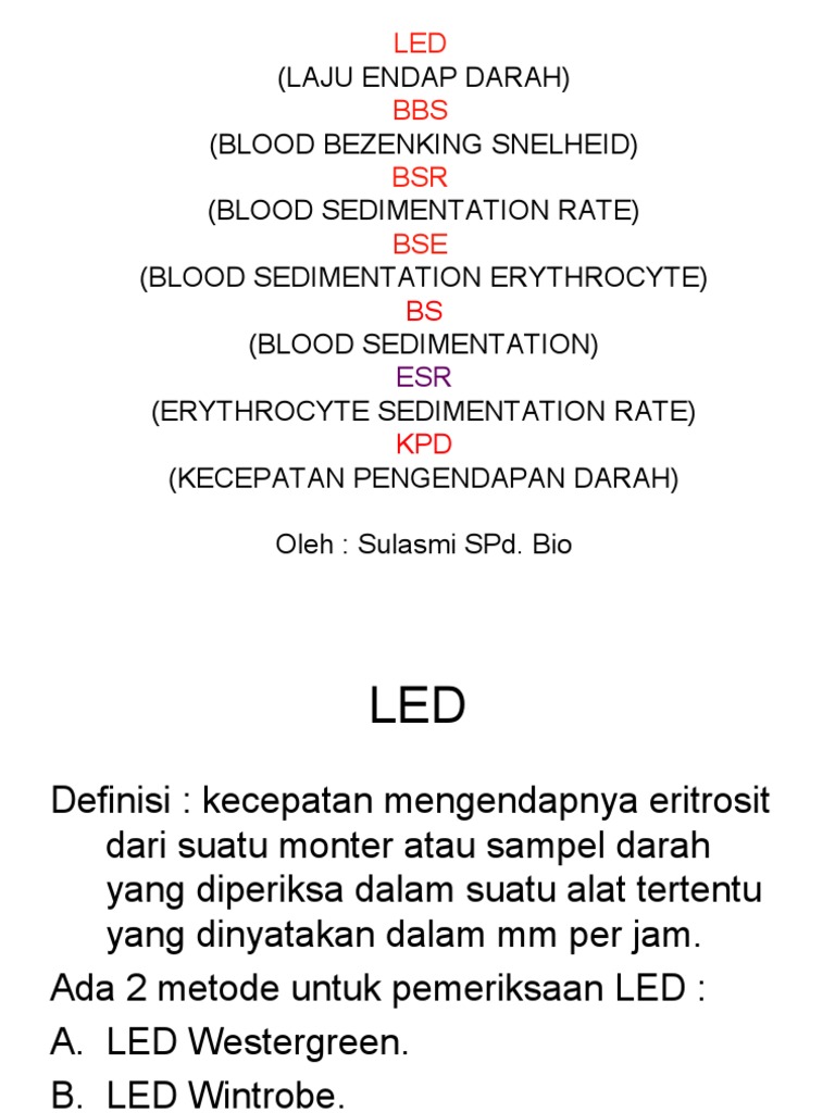 Metode Pemeriksaan LED Westergreen | PDF | Memasak, Makanan, & Anggur