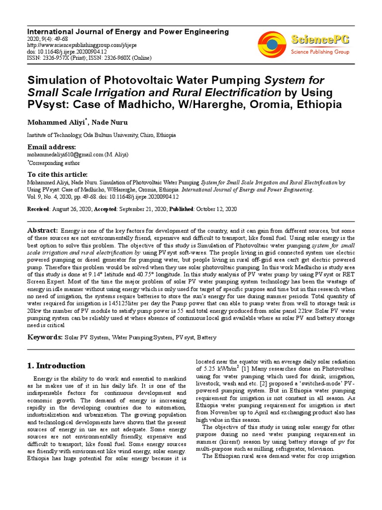Simulation of Photovoltaic Water Pumping System For Pvsyst: Case of ...