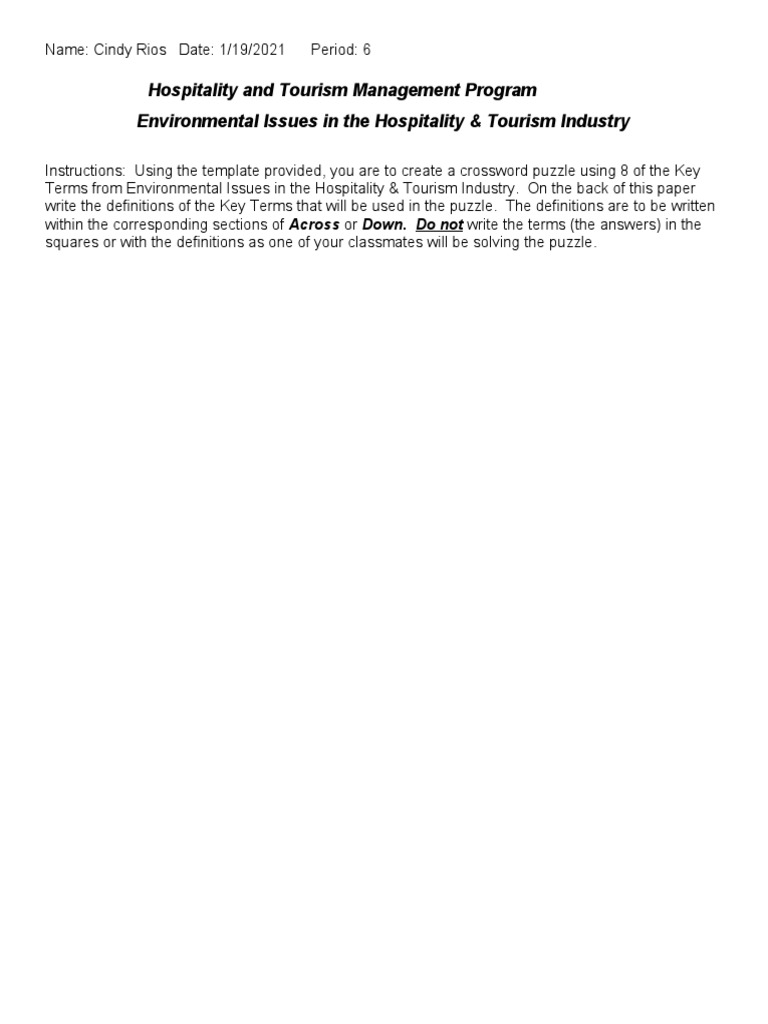 Environmental Issues Crossword Puzzle | PDF | Sustainability ...