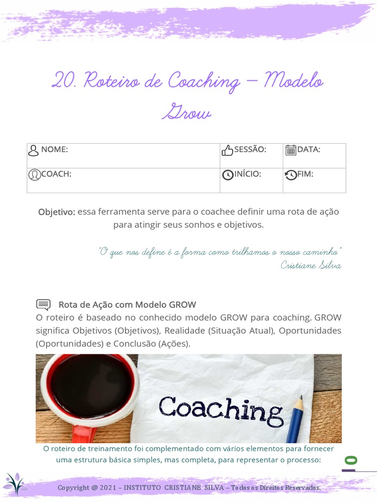 20 - Roteiro de Coaching-Modelo GROW | PDF | Sonho | Conhecimento