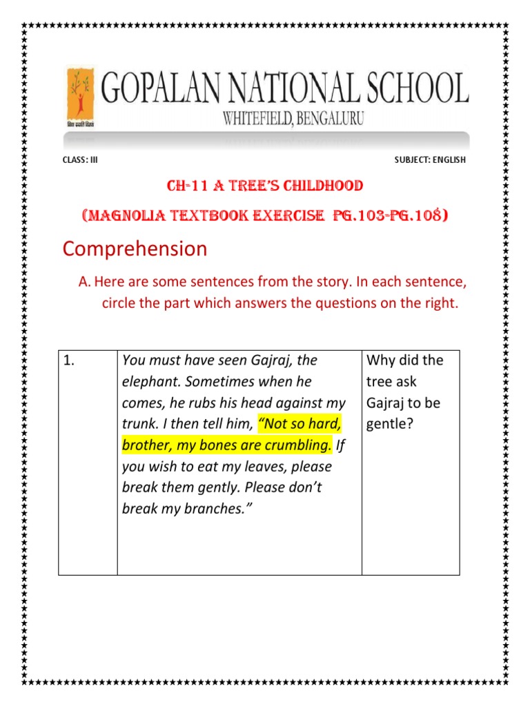 Ch-11 A Tree's Childhood Textbook Ans Exercises | PDF