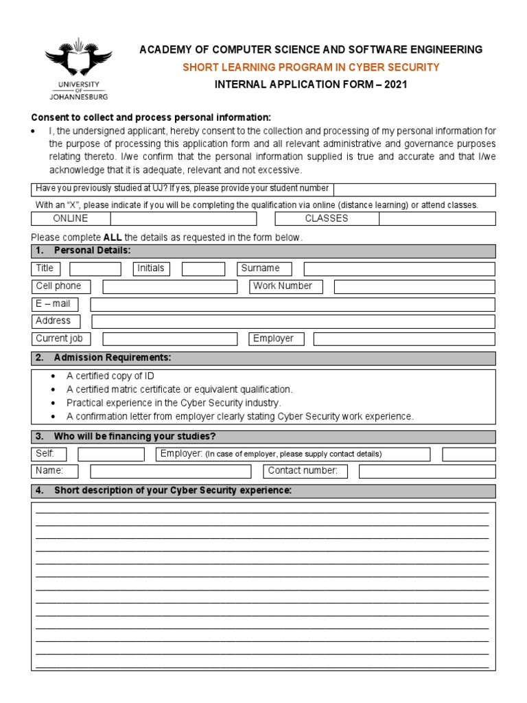 2021 SLP CS Aplication Form Internal | PDF | Signature | Computer Security
