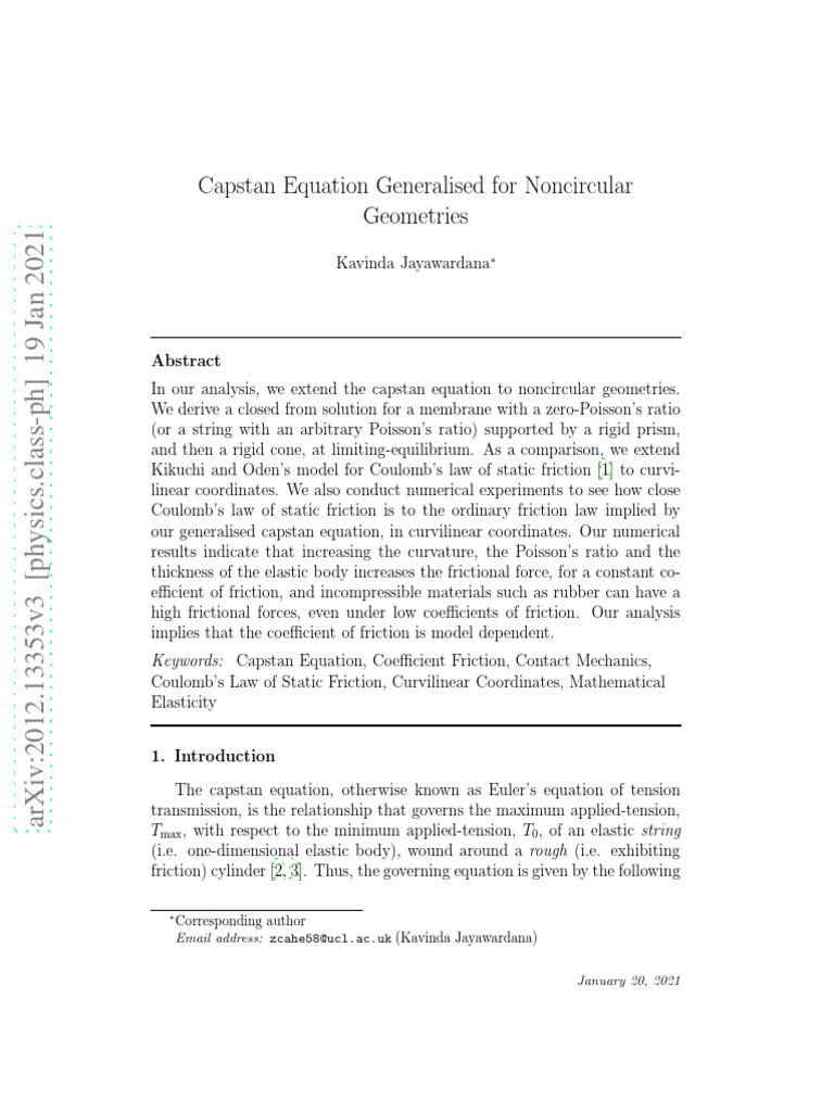 Capstan Equation Generalised For Noncircular Geometries | PDF ...