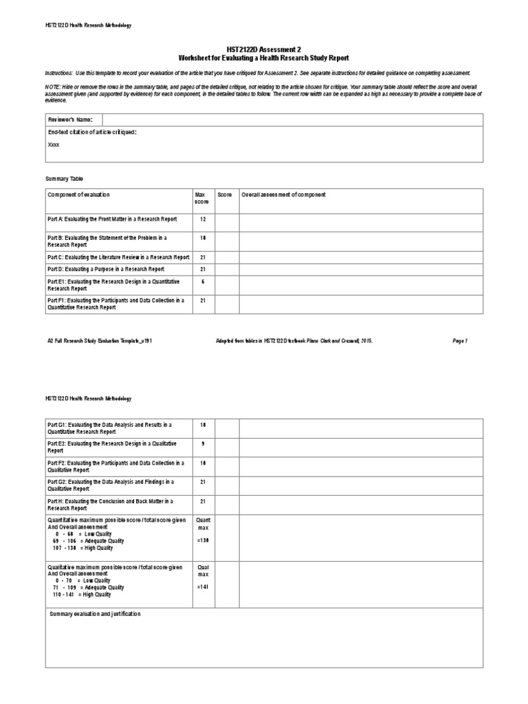 HST2122D A2 Full Research Study Evaluation Template v191 | PDF ...
