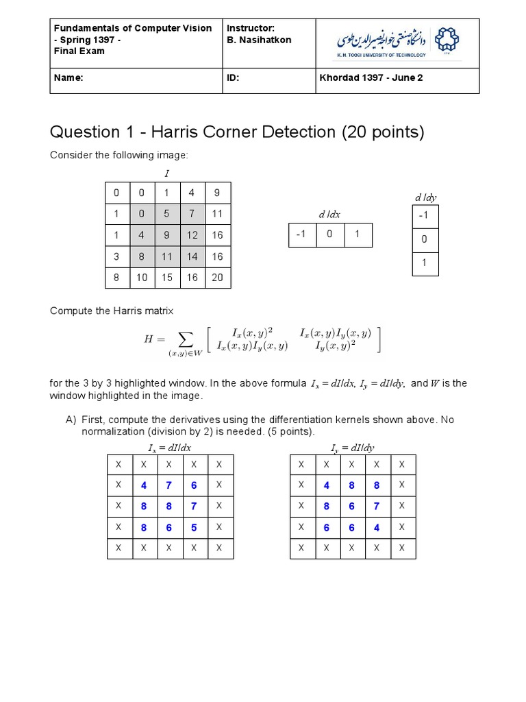 Question 1 - Harris Corner Detection (20 Points) | PDF | Support Vector ...