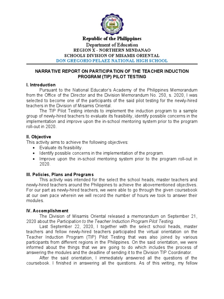 Narrative Report | Download Free PDF | Teachers | Classroom