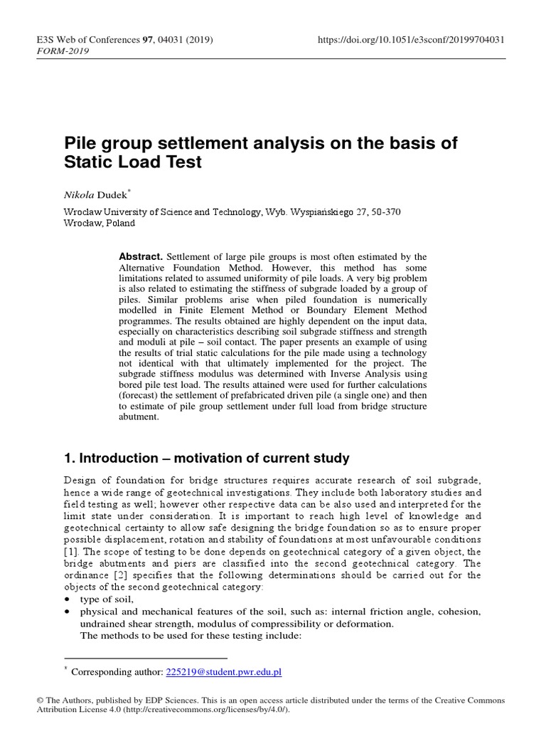 Pile Group Settlement Analysis On The Basis of Static Load Test | PDF ...
