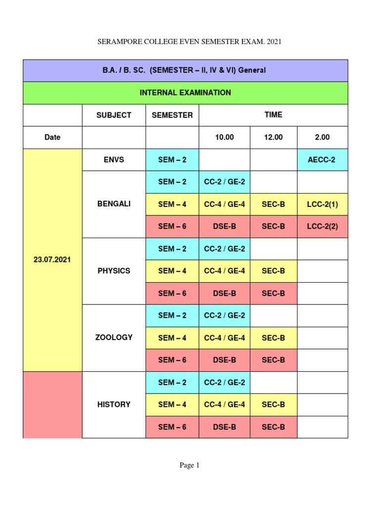 Even Sem Gen Timetable Internal | PDF | Educational Assessment And ...