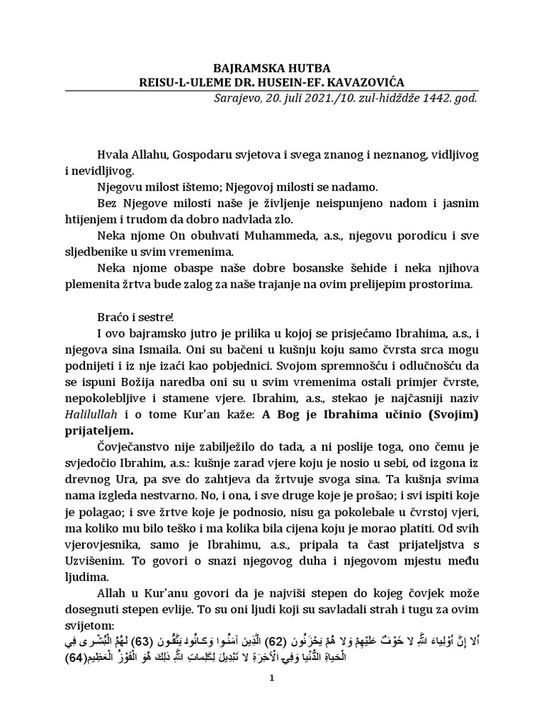 Bajramska Hutba Reisuleme 20072021 | PDF