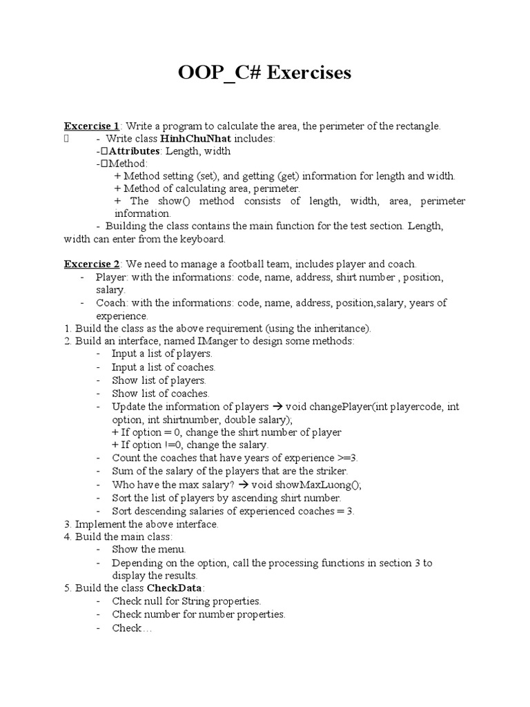OOP - C# Exercises: Excercise 1: Write A Program To Calculate The Area ...