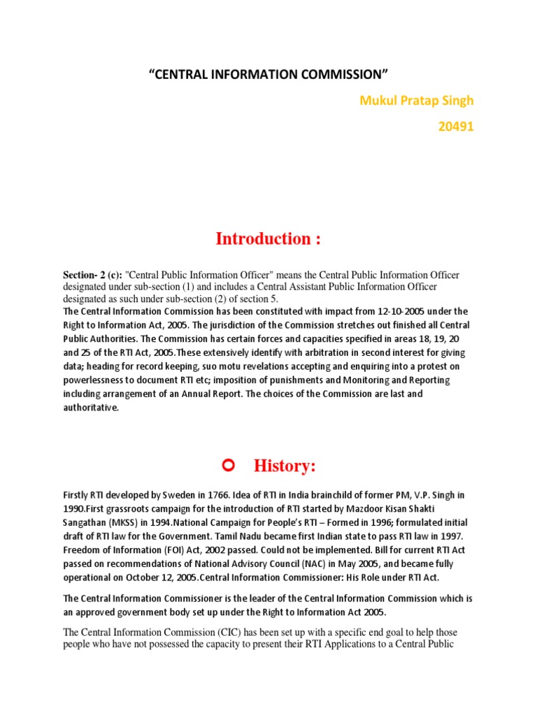 Powers and Role of Central Information Commission | PDF | Policy ...