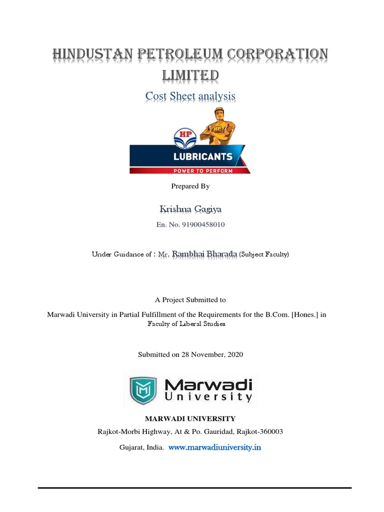 CMA Report On HPCL Cost Sheet | PDF | Economies | Business