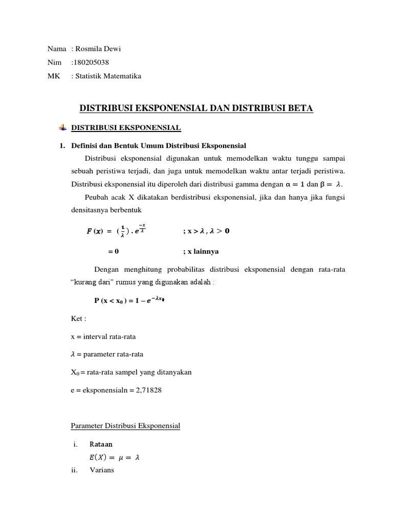 Rosmila Dewi - Distribusi Eksponensial Dan Distribusi Beta | PDF