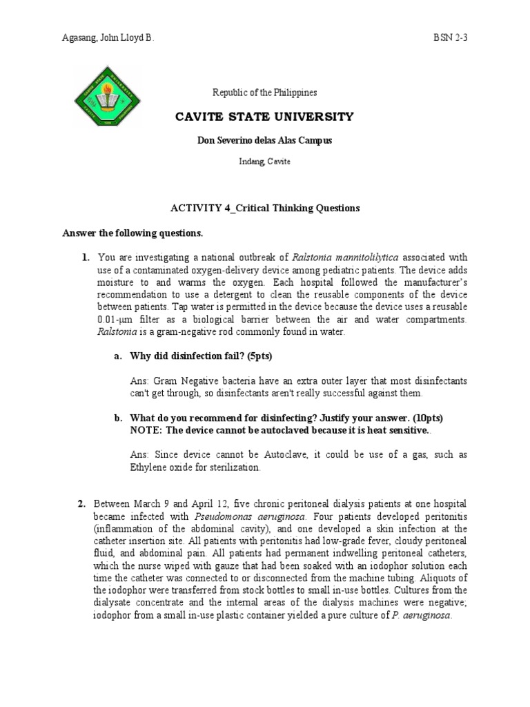 Activity 4 - Critical Thinking Questions | PDF | Antimicrobial ...