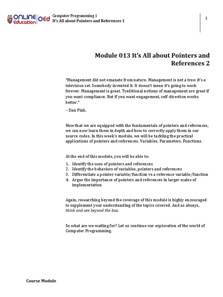 It's All About Pointers and References 1 | PDF | Pointer (Computer Programming) | Variable ...