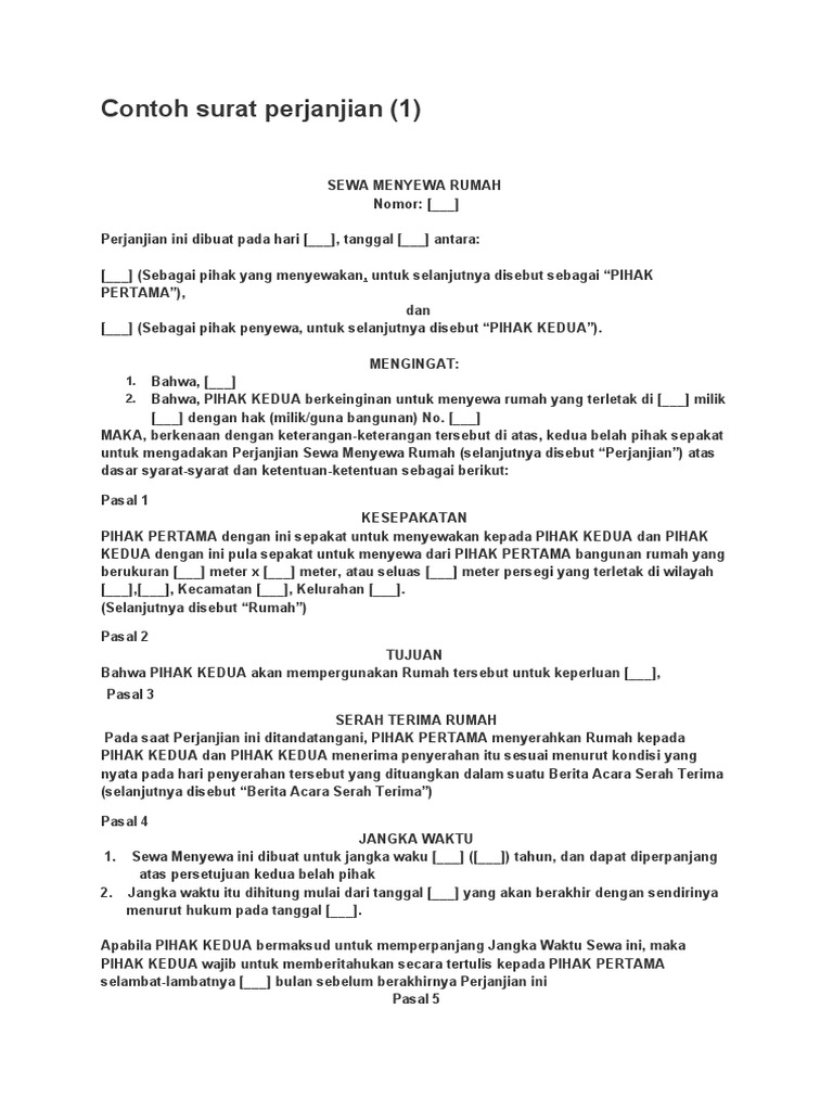 Contoh Surat Perjanjian (Perikatan) | PDF