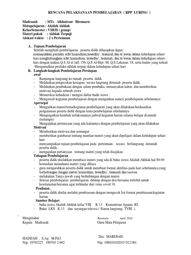 Contoh RPP Luring | PDF