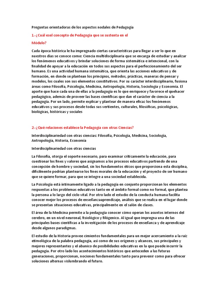 Aspectos nodales en Pedagogía | PDF | Pedagogía | Interdisciplinariedad