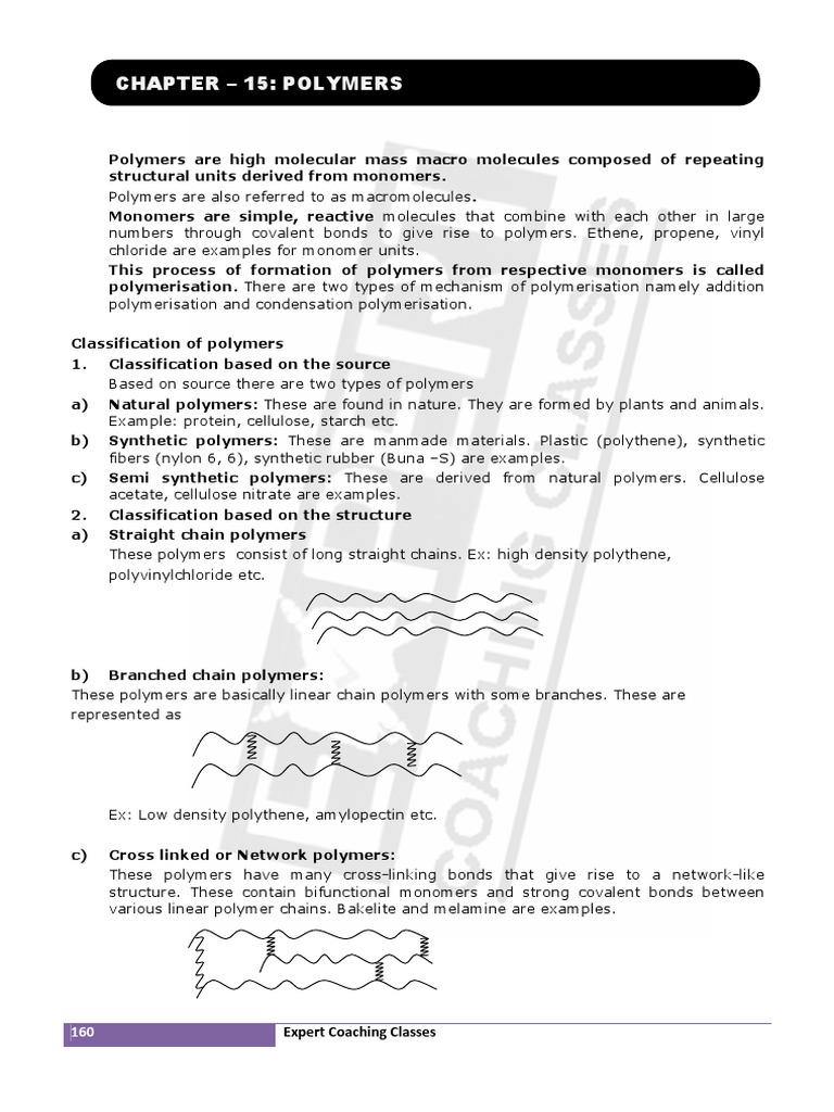 Chapter - 15: Polymers: Expert Coaching Classes | PDF | Polymerization | Polymers