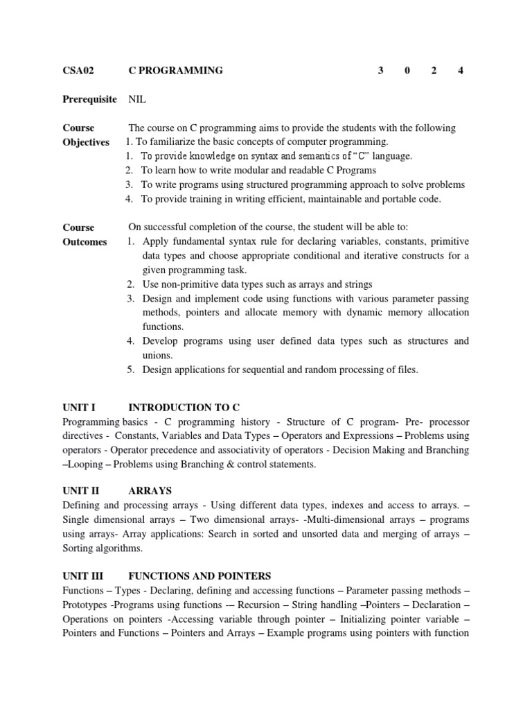 CSA02 C Programming Syllabus 20200504081112 | PDF | Array Data ... CSA02 C Programming Syllabus 20200504081112 | PDF | Array Data ...