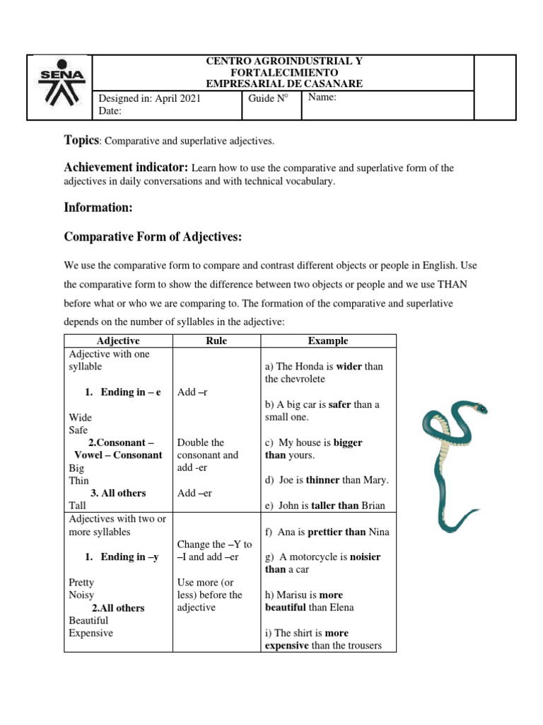 Comparative and Superlative Form of Adjectives | PDF | Adjective ...