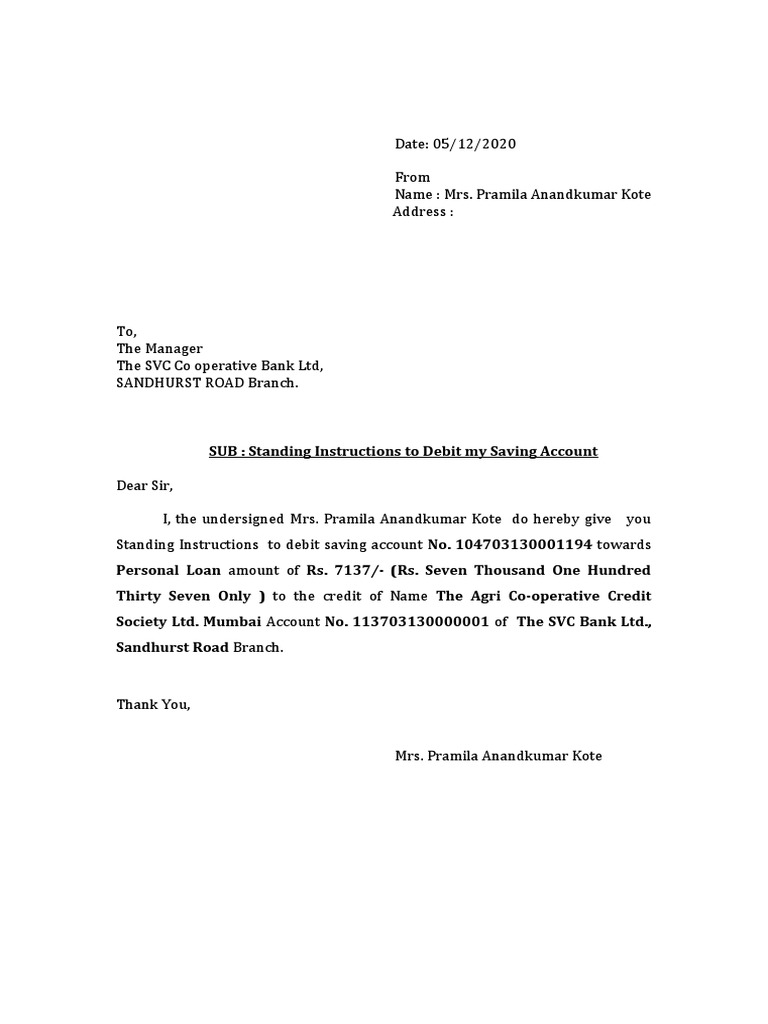 Standing Instructions for Bank Debits | PDF | Financial Services ...
