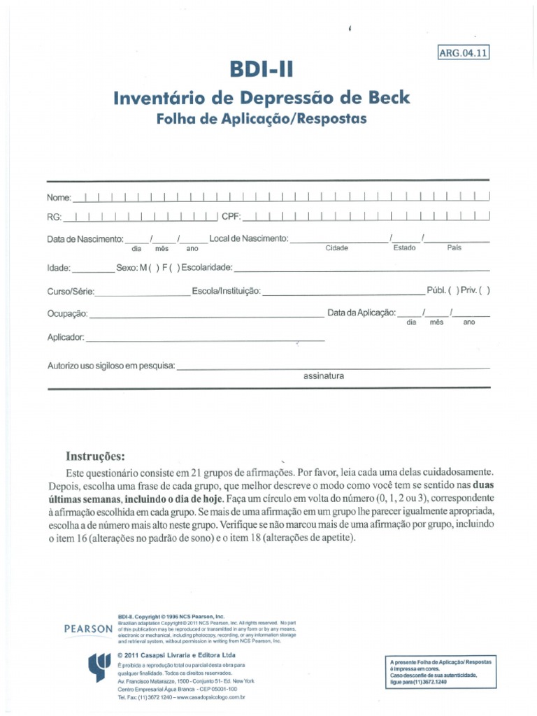 Inventario de Depressao de Beck BDI II | PDF