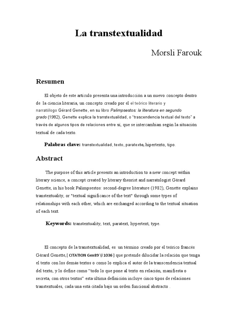 La Transtextualidad | PDF | Escritura | Poesía