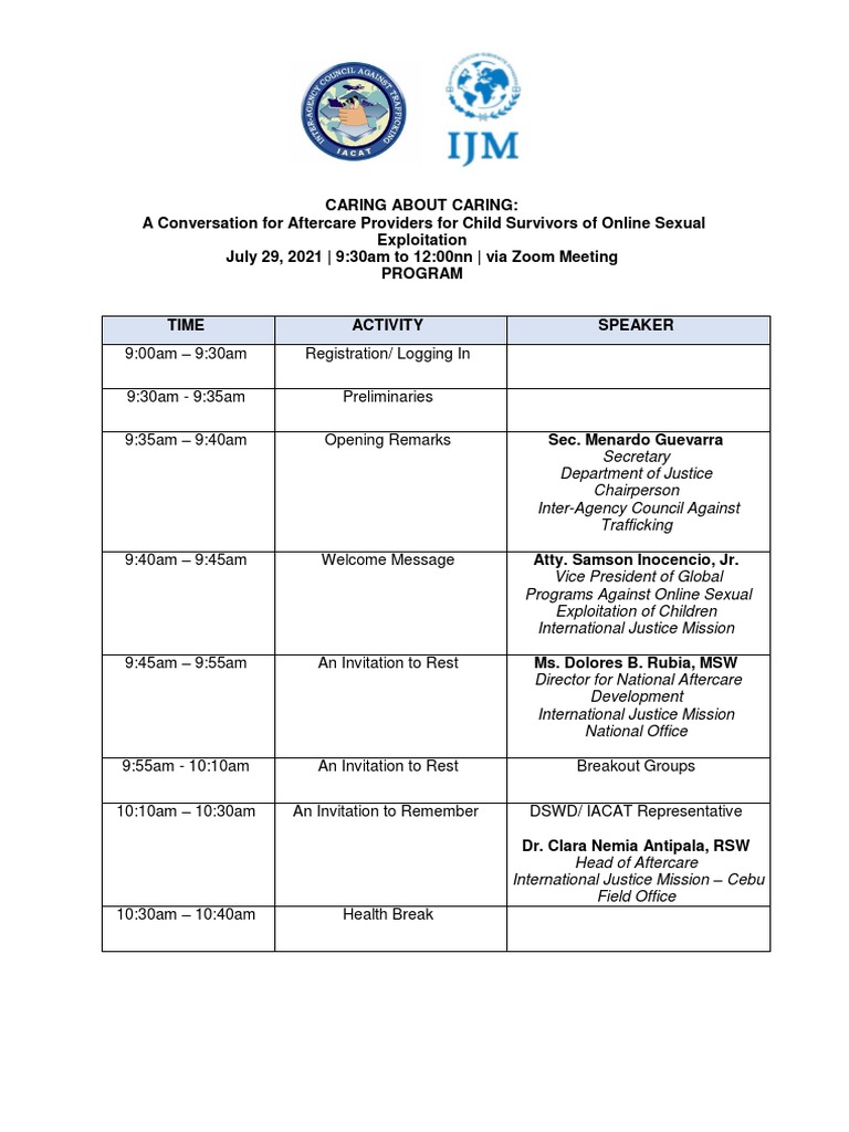 Program - Aftercare Research Launch - 07292021 | PDF | Unfree Labour ...