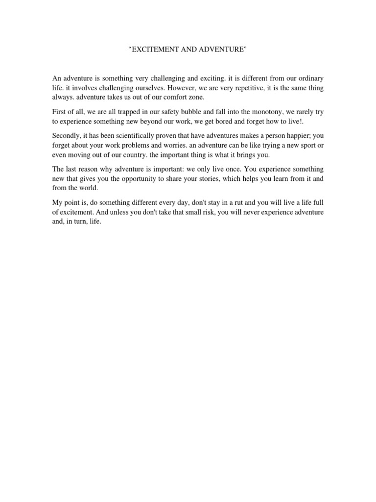Excitement and Adventure | PDF | Wellness | Lifestyle