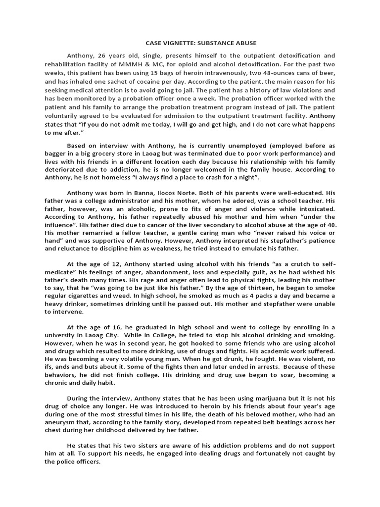 Case Vignette: Substance Abuse | PDF | Substance Abuse | Drug ...